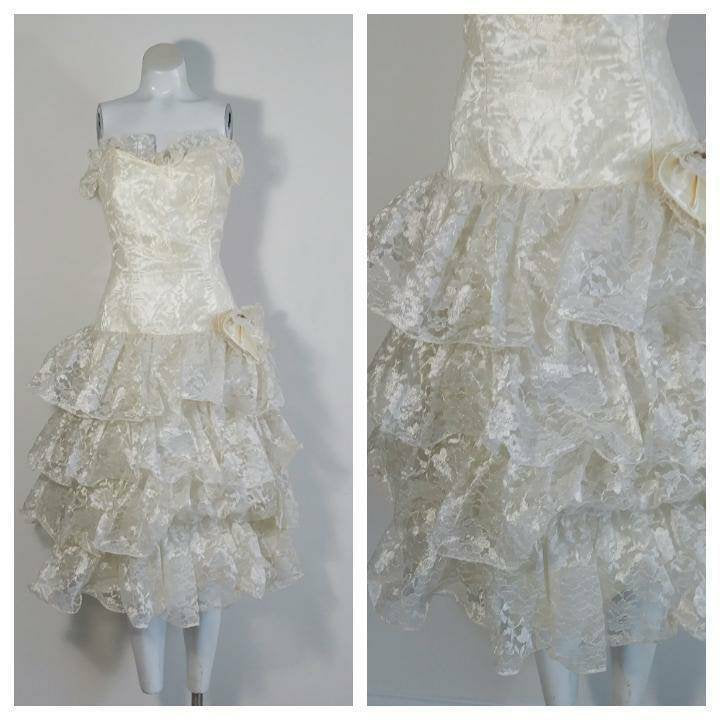 80s Party Dress / 80s Prom Gown Dress / 80s Lace Ruffles bow dress / 8 ...